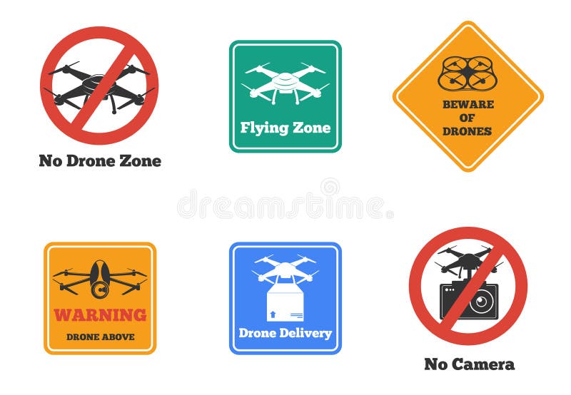 Drone Signs Set stock vector. Illustration of beware - 114955741