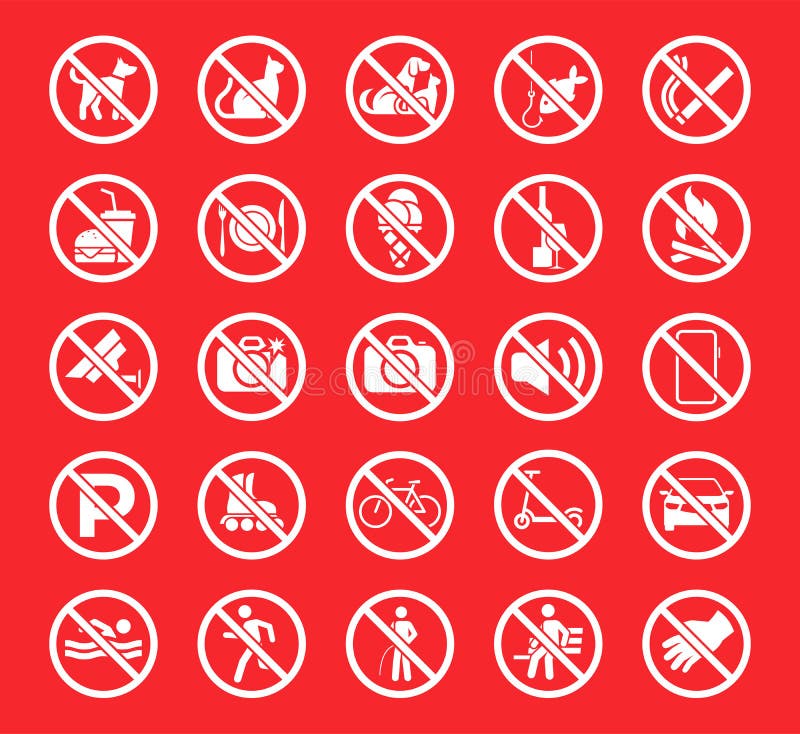 Set of Prohibition Icons. Prohibition Warning. Red Circle with Oblique ... Set of Prohibition Icons. Prohibition Warning. Red Circle with Oblique ...