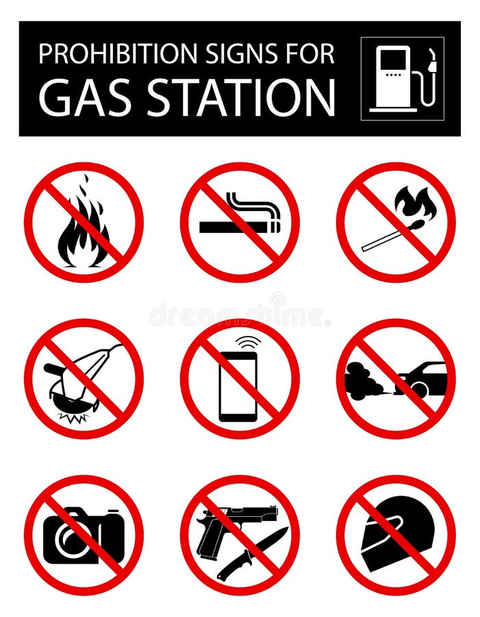 Set of Prohibition Signs for Gas Station Stock Vector - Illustration of ...