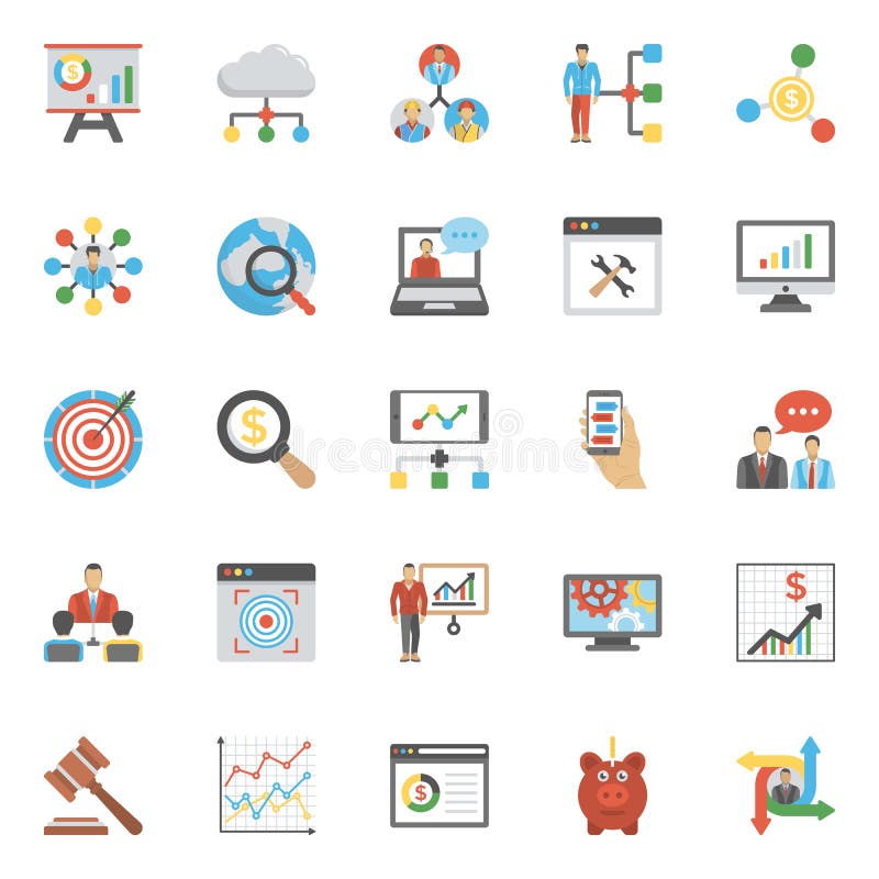 Set of Project Management and Analysis Flat Icons Stock Illustration ...