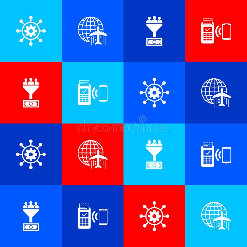 Set Project Management, Globe with Flying Plane, Lead and POS Terminal ...