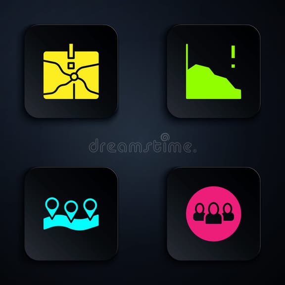 Set Project Team Base, Intersection Point, Location and Financial Growth Decrease. Black Square ...