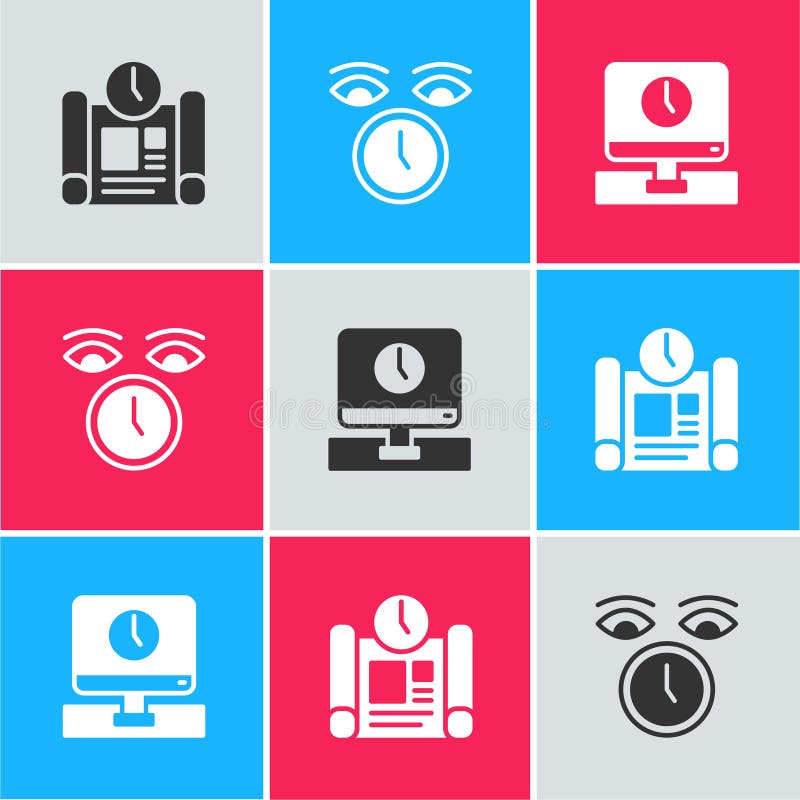 Set Project Time Plan, Clock and Monitor Icon. Vector Stock Vector ...