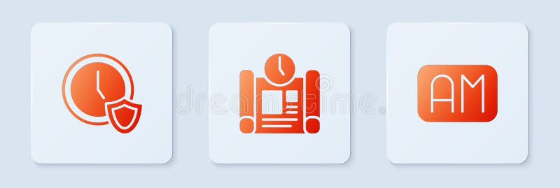 Set Project Time Plan, Clock with Shield and Morning. White Square ...