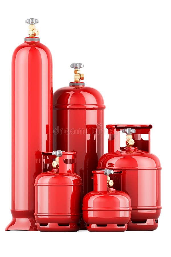 Set of Propane Cylinders with Compressed Gas, 3D Rendering Stock ...