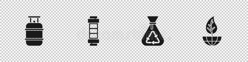 Set Propane Gas Tank, Battery, Garbage Bag with Recycle and Earth Globe ...