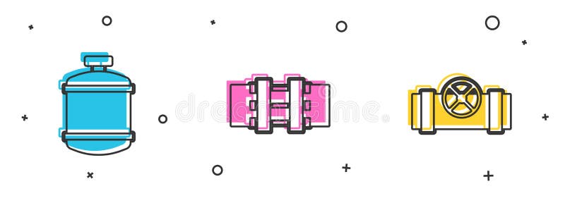 Set Propane Gas Tank, Metallic Pipes and Valve and Icon. Vector Stock ...
