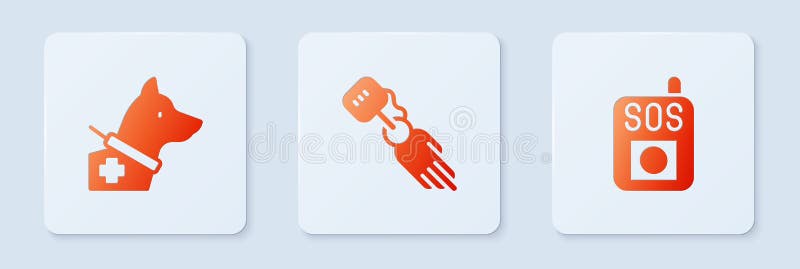 Set Prosthesis Hand, Guide Dog and Press SOS Button. White Square ...