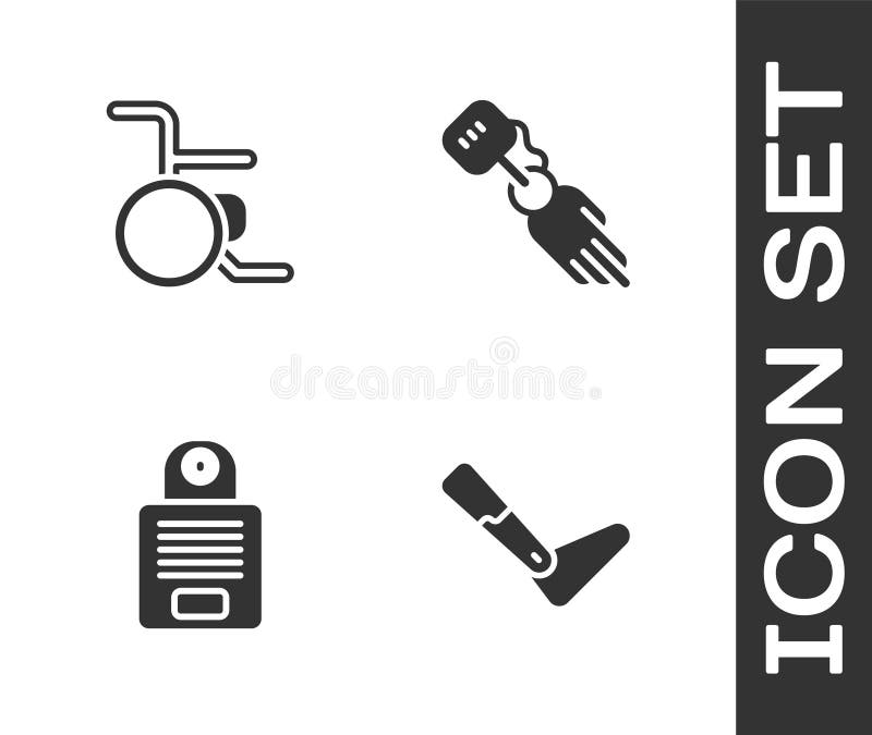 Set Prosthesis Leg, Wheelchair, Intercom and Hand Icon. Vector Stock ...
