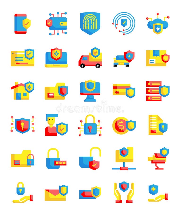 Set of 30 Protection and Security Flat Style Icons Stock Vector ...