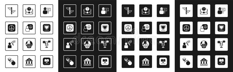 Set Protest, Peace Talks, Security Camera, Shield, Envelope with ...