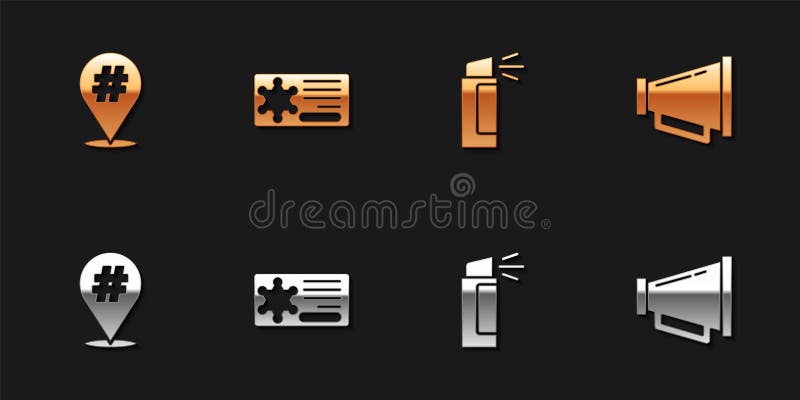 Set Protest, Police Badge, Pepper Spray and Megaphone Icon. Vector ...