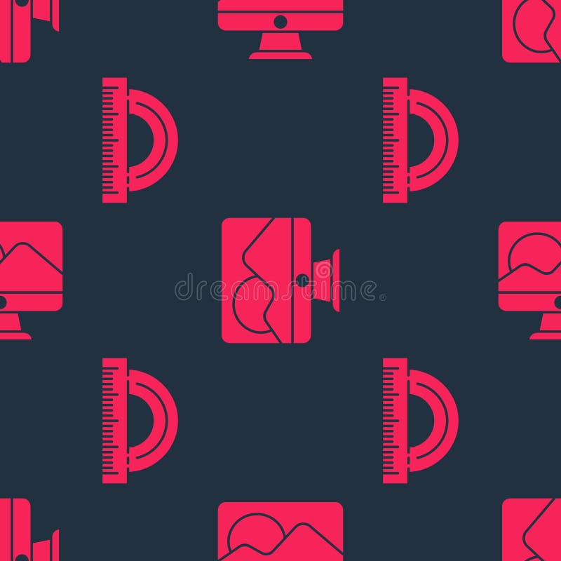 Set Protractor and Computer Monitor Screen on Seamless Pattern. Vector ...