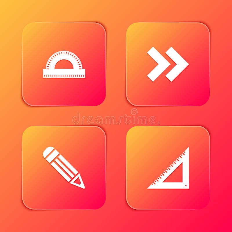 Set Protractor Grid, Arrow, Pencil and Triangular Ruler Icon. Vector ...