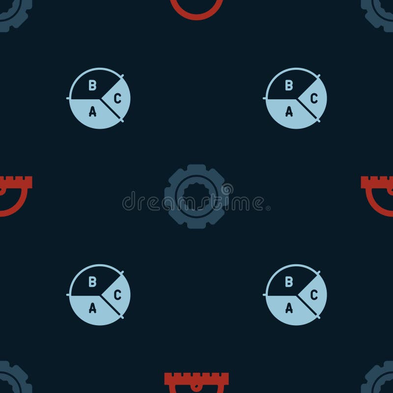Set Protractor Grid, Gear and Pie Chart Infographic on Seamless Pattern ...