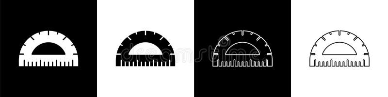 Set Protractor Grid for Measuring Degrees Icon Isolated on Black and ...