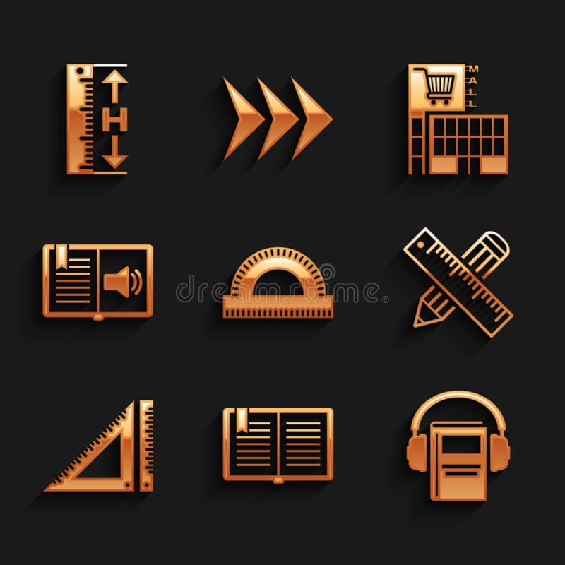 Set Protractor Grid, Open Book, Audio, Crossed Ruler and Pencil ... Set Protractor Grid, Open Book, Audio, Crossed Ruler and Pencil ...