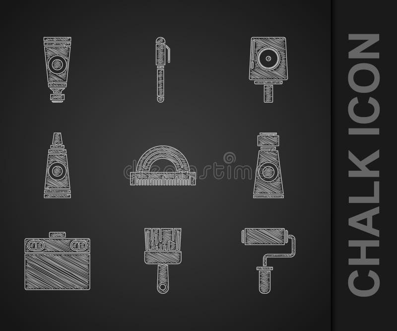 Set Protractor, Paint Brush, Roller, Tube with Paint Palette, Graphic ...