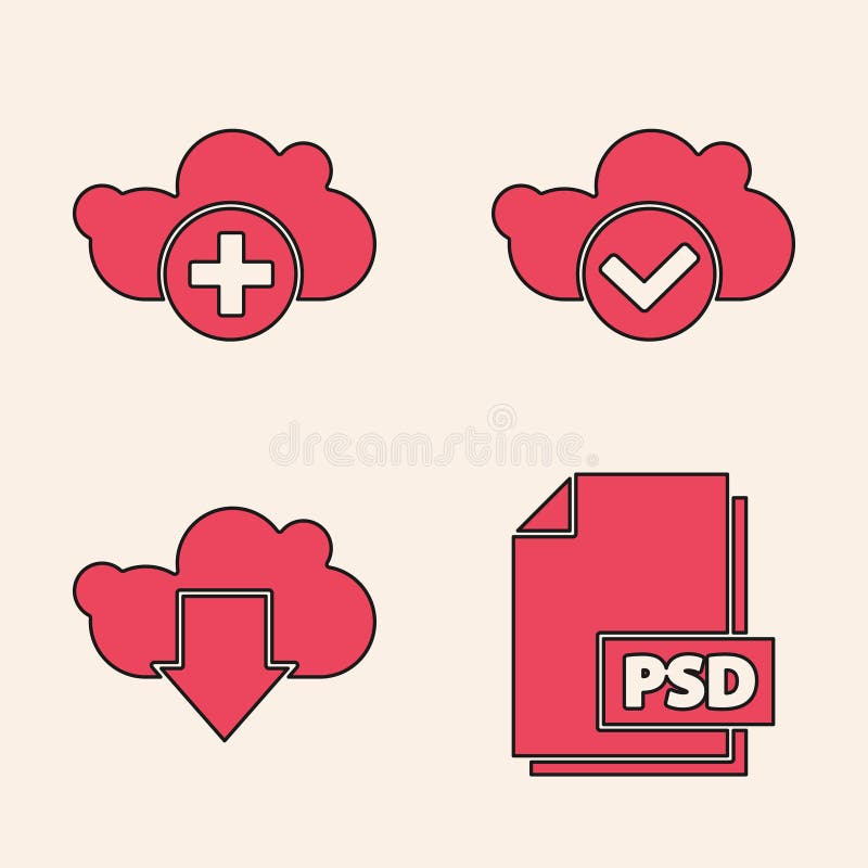 Set PSD File Document, Add Cloud, Cloud with Check Mark and Cloud ... Set PSD File Document, Add Cloud, Cloud with Check Mark and Cloud ...