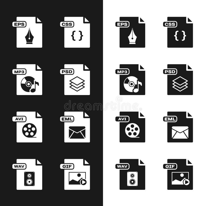 Set PSD File Document, MP3, EPS, CSS, AVI, EML, GIF and WAV Icon ... Set PSD File Document, MP3, EPS, CSS, AVI, EML, GIF and WAV Icon ...
