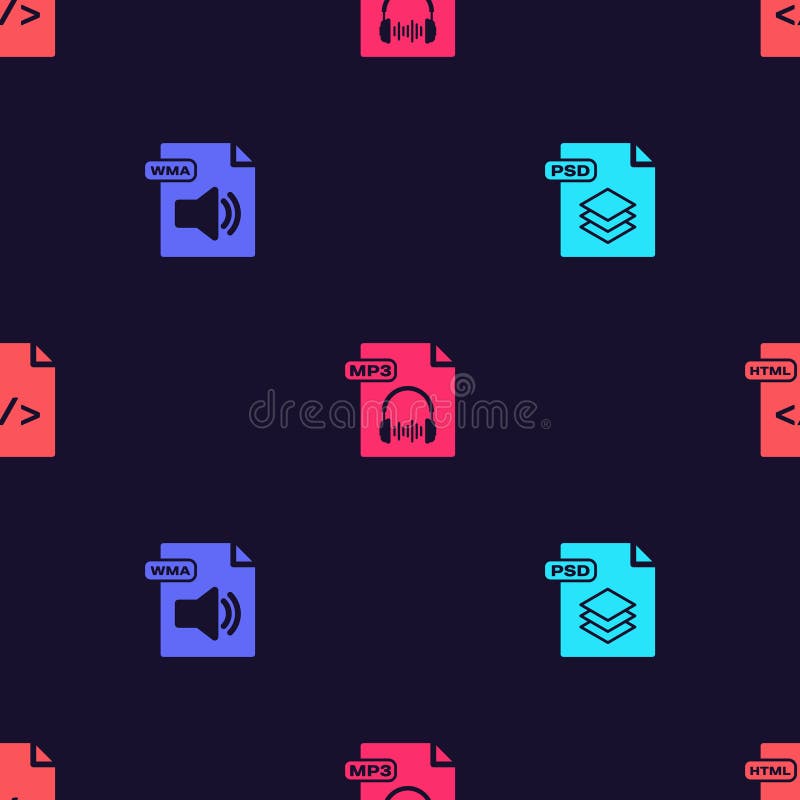 Set PSD File Document, WMA, MP3 and HTML on Seamless Pattern. Vector ... Set PSD File Document, WMA, MP3 and HTML on Seamless Pattern. Vector ...