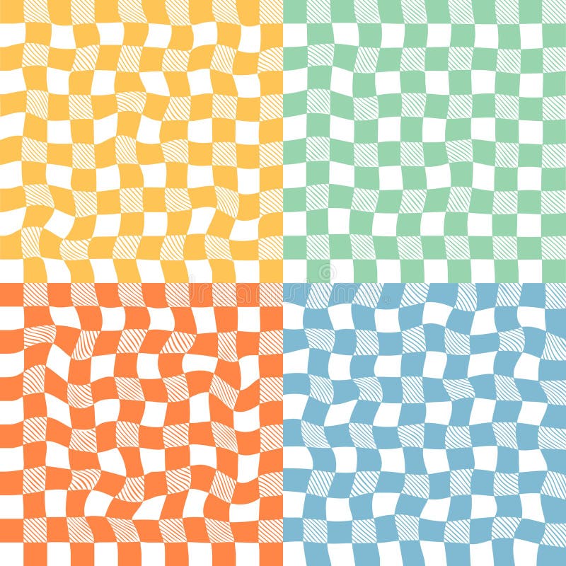 Set of Psychedelic Abstract Checkerboard Background in 1970s Retro ...