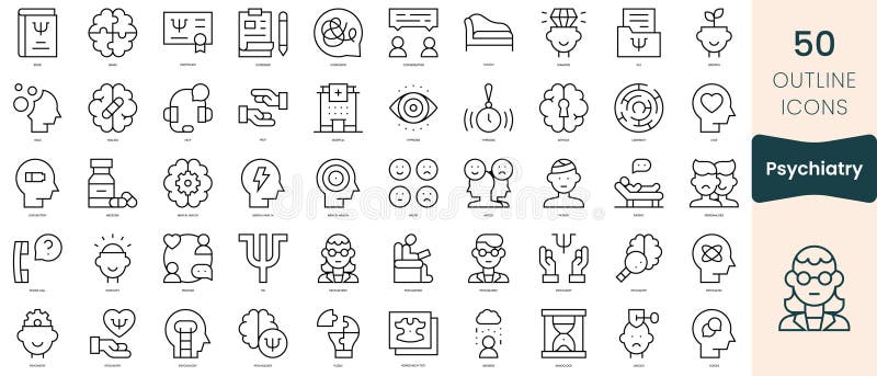 Set of Psychiatry Icons. Thin Linear Style Icons Pack Stock Vector ...