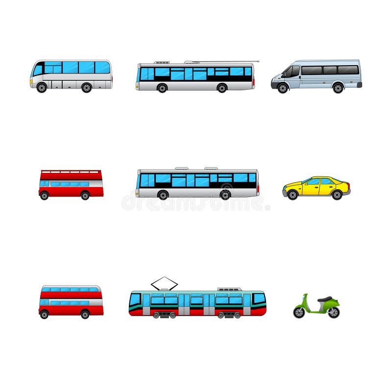 Set of Public Transport Color Icons Stock Illustration - Illustration ...