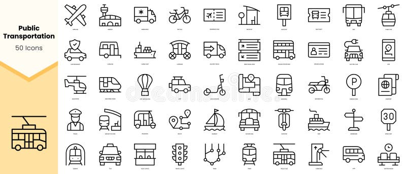 Set of Public Transportation Icons. Simple Line Art Style Icons Pack ...