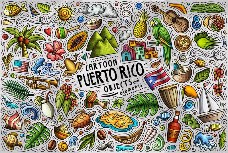 Puerto Rico Cartoon Vector Doodle Designs Set. Stock Vector ...