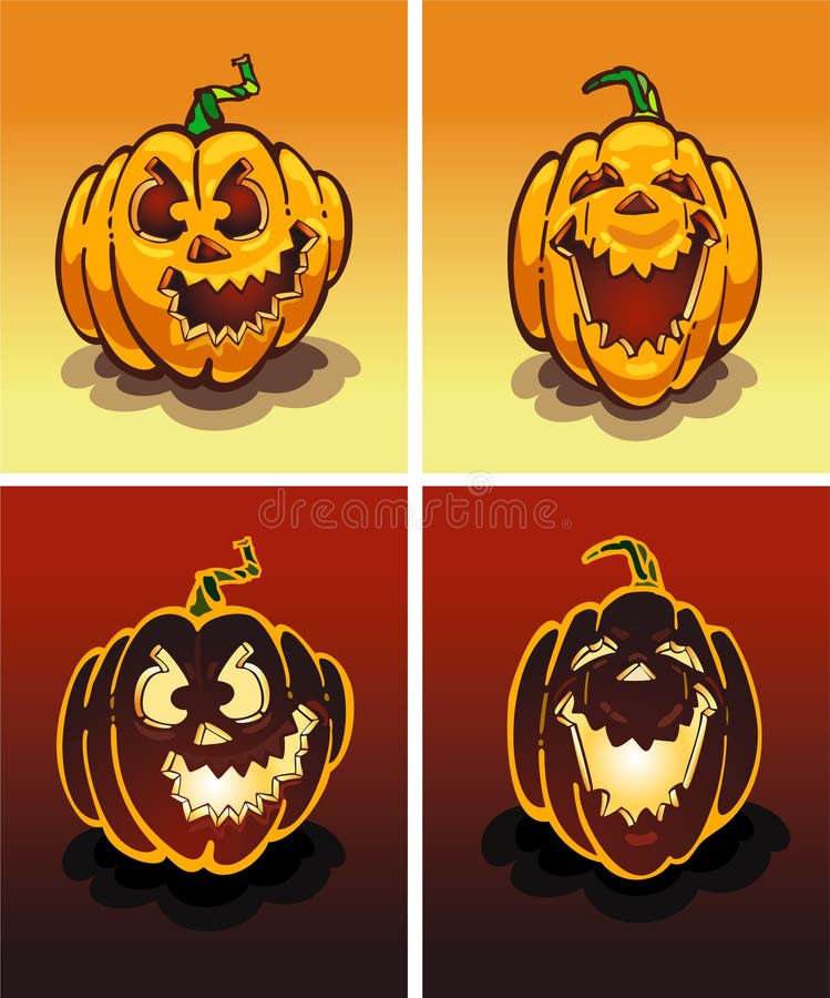 Set of Pumpkins, Day and Night, on Halloween Stock Vector ...