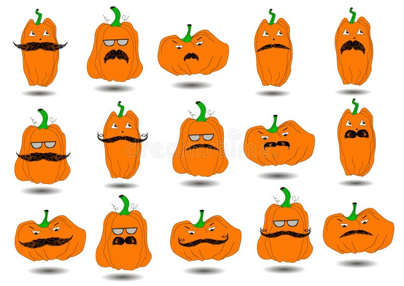 Set of Pumpkins with Mustache for Halloween Stock Vector - Illustration ...