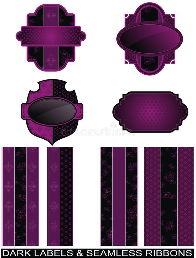 Set of Purple Labels and Seamless Ribbons Stock Vector - Illustration ...