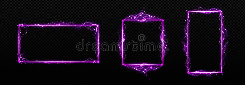 Set of Purple Rectangular Lightning Frames Stock Illustration - Illustration of light, isolated ...