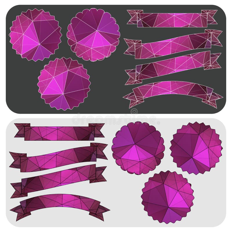 Set of Purple Ribbons and Emblems of the Polygonal Pattern. Vector ...