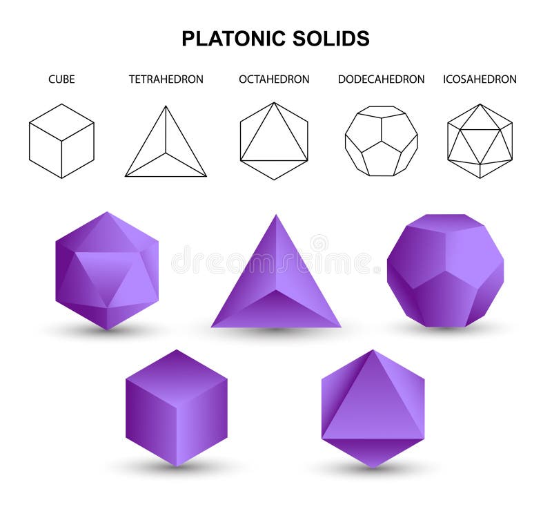 Set of Purple Vector Editable 3D Platonic Solids Isolated on White ...