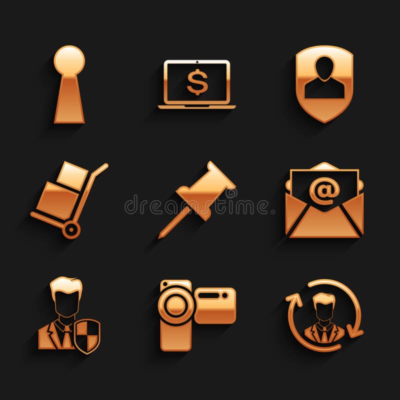 Set Push Pin, Cinema Camera, Human Resources, Mail and E-mail, User ...
