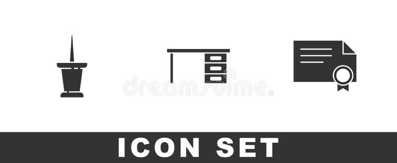 Set Push Pin, Office Desk and Certificate Template Icon. Vector Stock ...