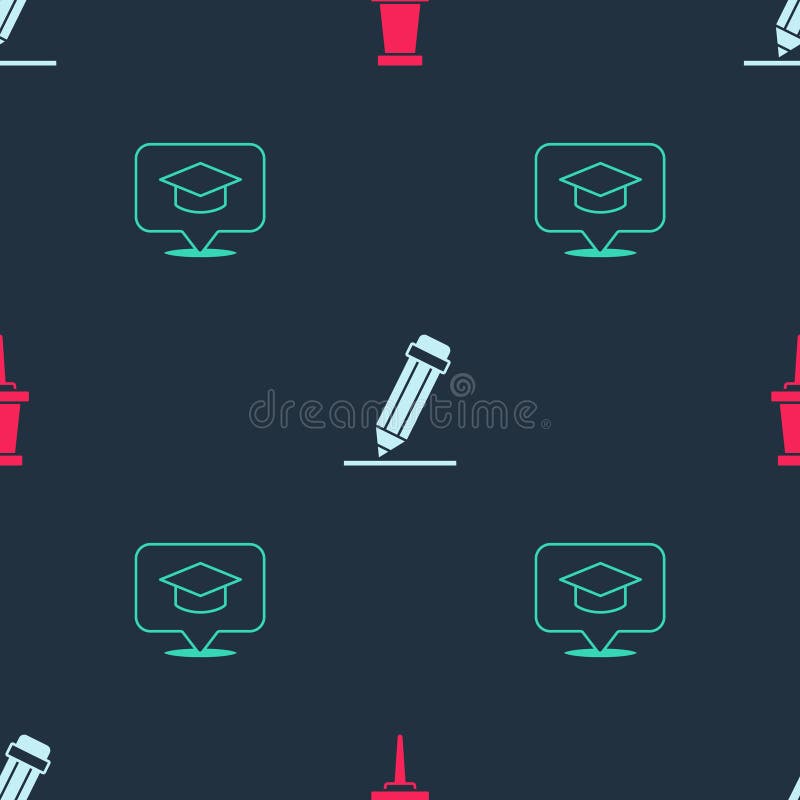 Set Push Pin, Pencil with Eraser and Graduation Cap Speech Bubble on ...