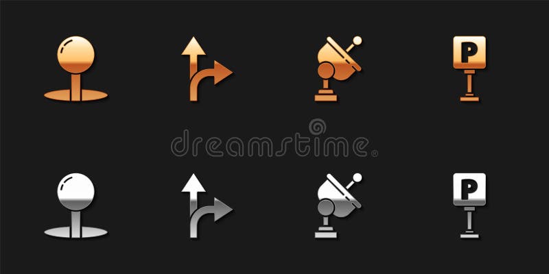 Set Push Pin, Road Traffic Sign, Radar and Parking Icon. Vector Stock ...