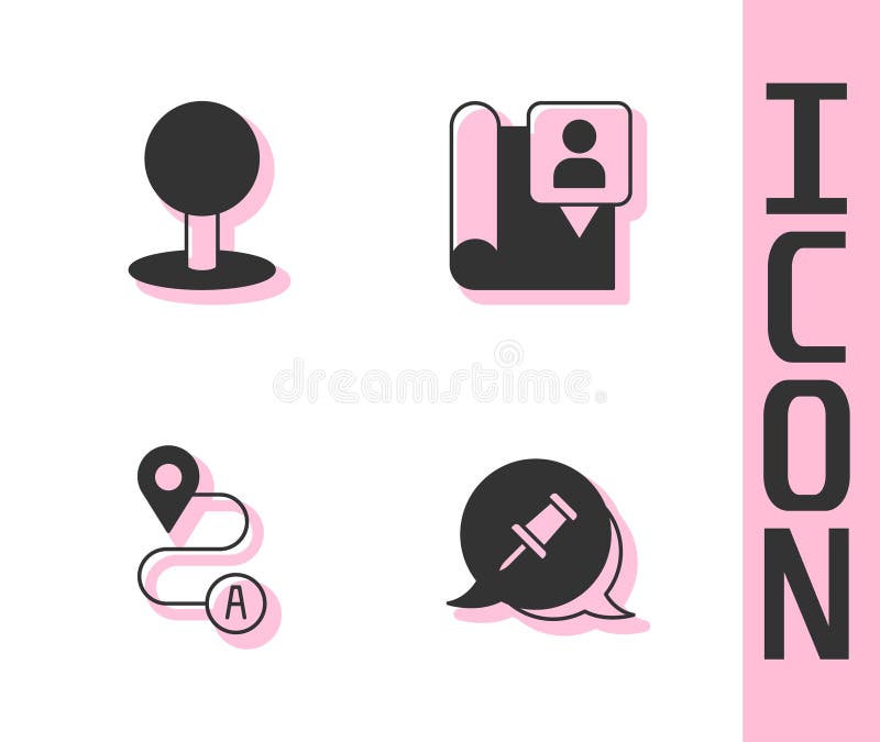 Set Push Pin, Route Location and Folded Map with Marker Icon. Vector ...