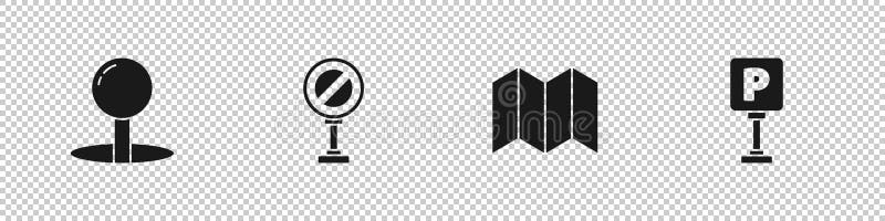 Set Push Pin, Stop Sign, Folded Map and Parking Icon. Vector Stock ...