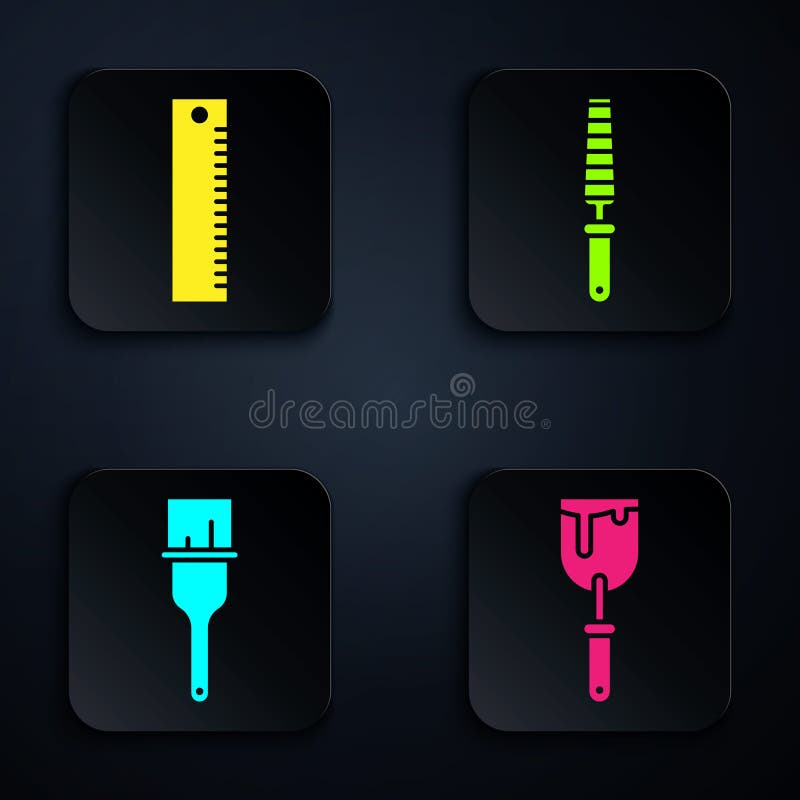 Set Putty Knife, Ruler, Paint Brush and Chisel Tool for Wood. Black ...