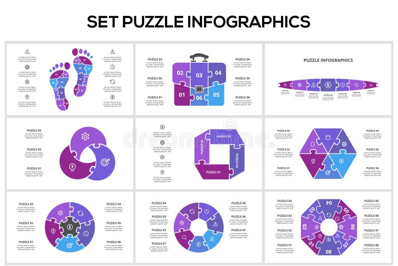 Set Puzzle Infographic with 3, 4, 5, 6, Steps, Options, Parts or ...