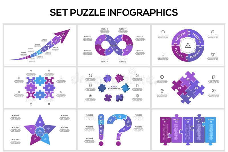 Set Puzzle Infographic with 4, 5, 8 Steps, Options, Parts or Processes ...