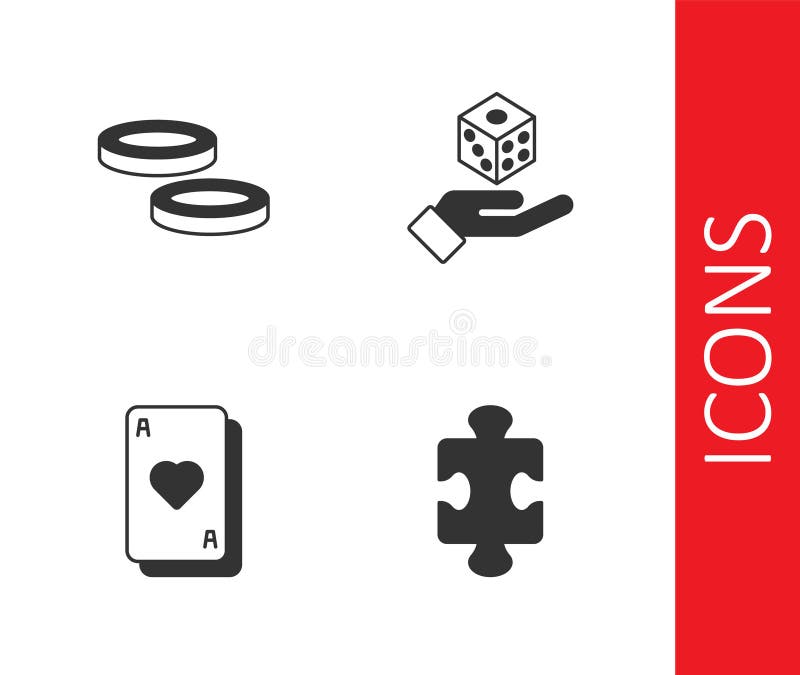 Set Puzzle Pieces Toy, Checker Game Chips, Playing Cards and Game Dice ...