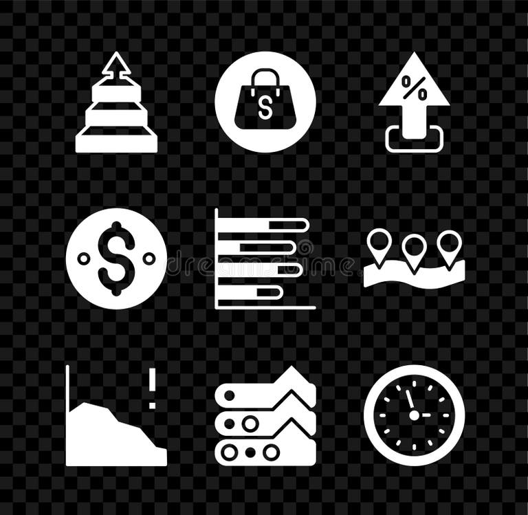 Set Pyramid Chart Infographics, Shopping Bag with Sale, Percent Up Arrow, Financial Growth ...