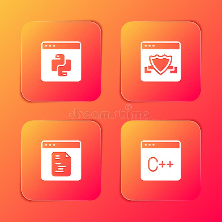 Set Python Programming Language, Browser with Shield, Software and Icon. Vector Stock ...