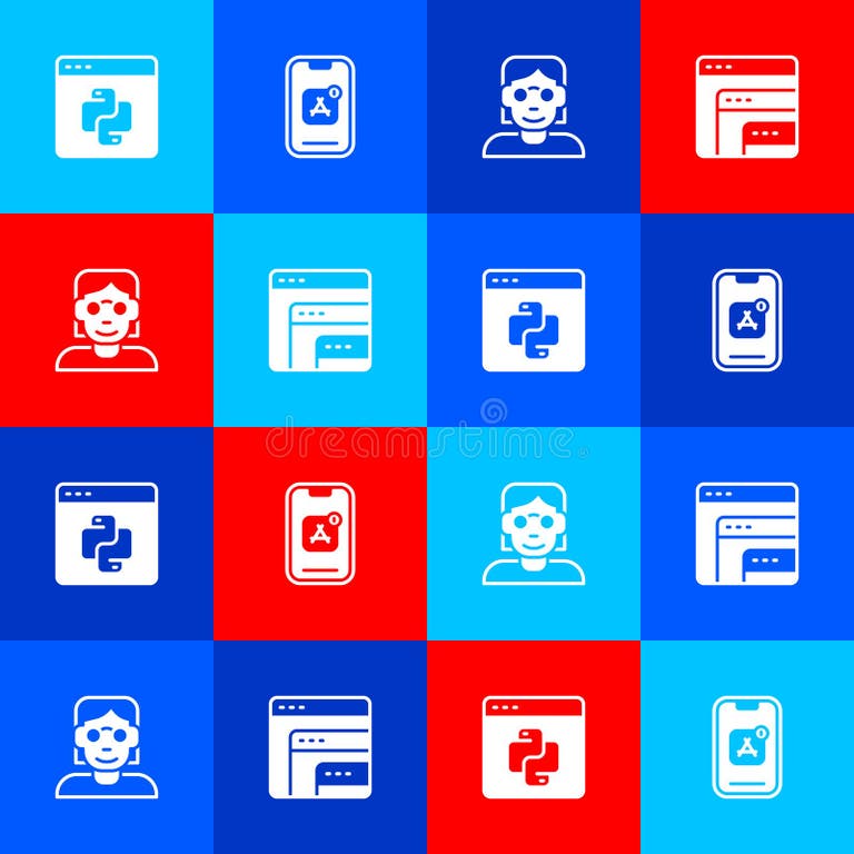 Set Python Programming Language, Mobile Apps, Hacker or Coder and Software Icon. Vector Stock ...