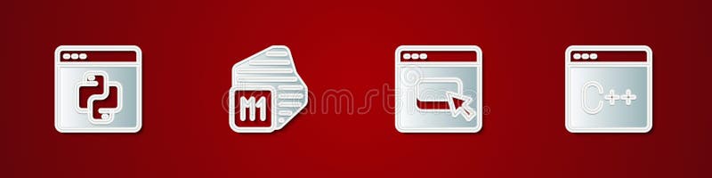 Set Python Programming Language Processor Browser Files And Software Icon Vector Stock Vector